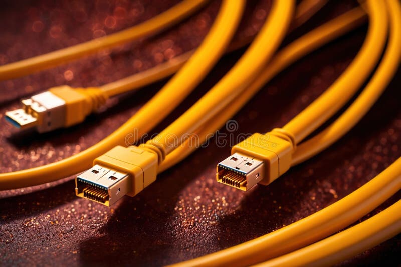 Yellow Data Cables, Computer Technolocy ICT Data Transfer Wires Stock ...