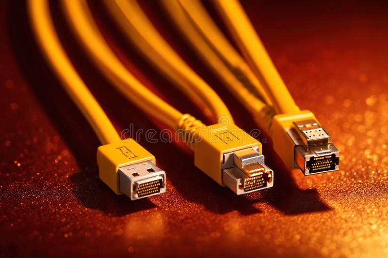 Yellow Data Cables, Computer Technolocy ICT Data Transfer Wires Stock ...