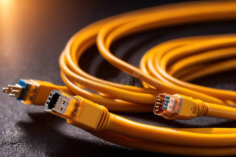 Yellow Data Cables, Computer Technolocy ICT Data Transfer Wires Stock ...