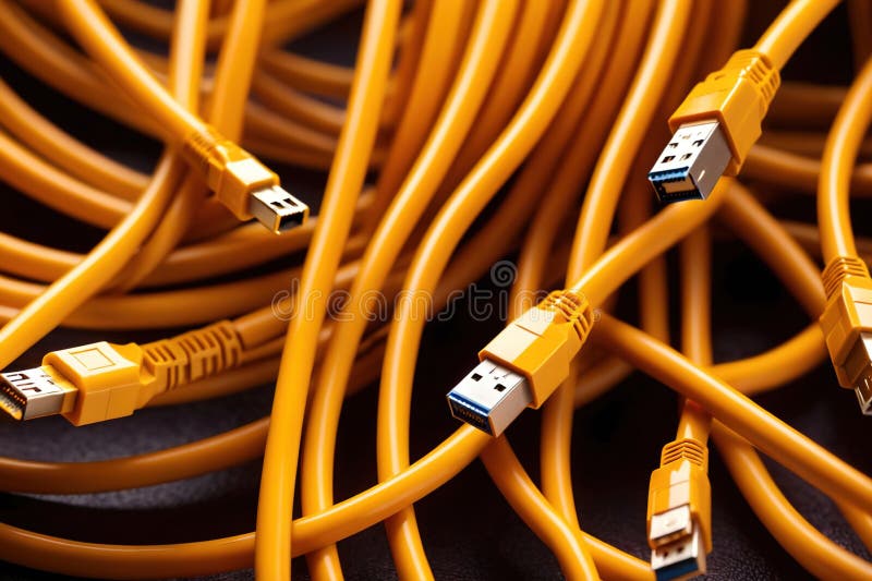 Yellow Data Cables, Computer Technolocy ICT Data Transfer Wires Stock ...
