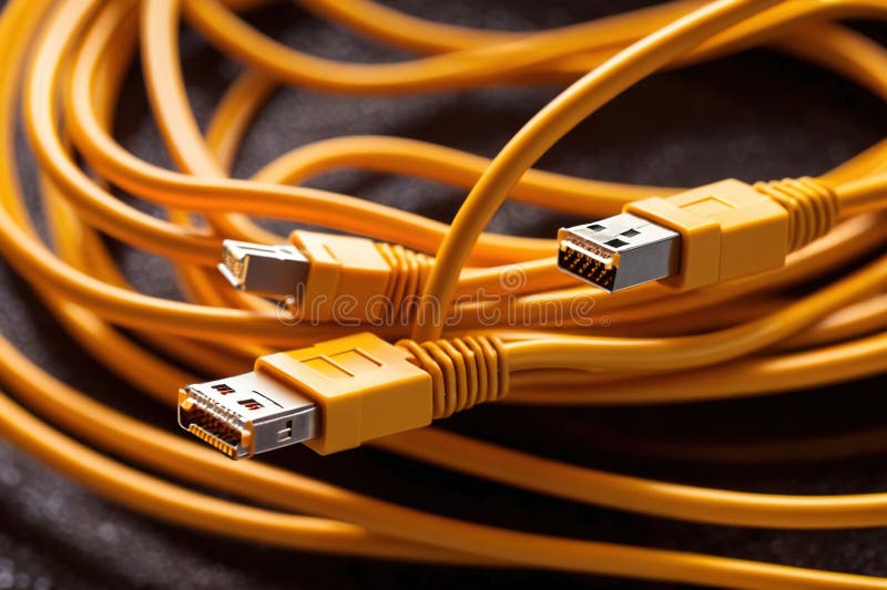 Yellow Data Cables, Computer Technolocy ICT Data Transfer Wires Stock ...