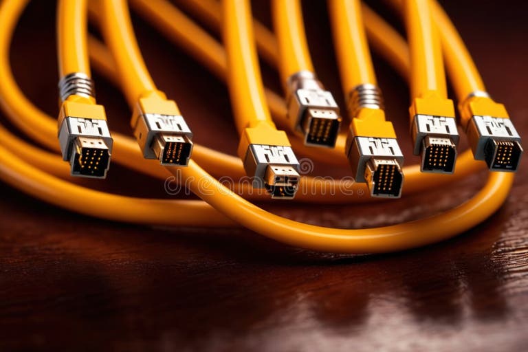 Yellow Data Cables, Computer Technolocy ICT Data Transfer Wires Stock ...