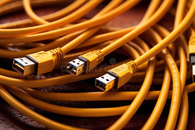 Yellow Data Cables, Computer Technolocy ICT Data Transfer Wires Stock ...