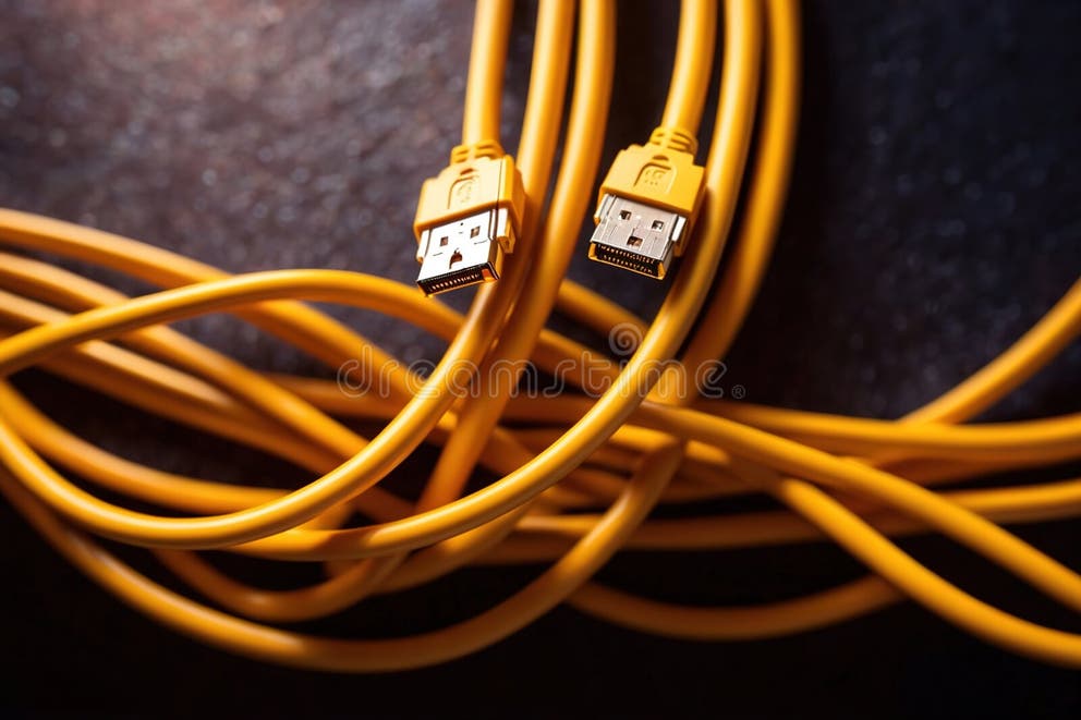 Yellow Data Cables, Computer Technolocy ICT Data Transfer Wires Stock ...