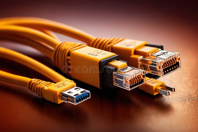 Yellow Data Cables, Computer Technolocy ICT Data Transfer Wires Stock ...