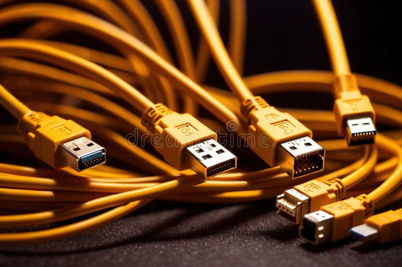 Yellow Data Cables, Computer Technolocy ICT Data Transfer Wires Stock ...