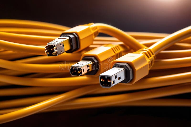 Yellow Data Cables, Computer Technolocy ICT Data Transfer Wires Stock ...