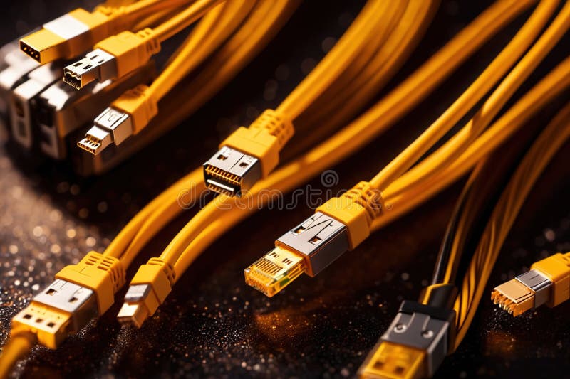 Yellow Data Cables, Computer Technolocy ICT Data Transfer Wires Stock ...