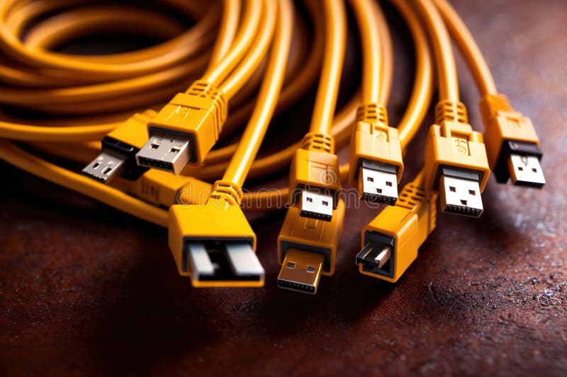 Yellow Data Cables, Computer Technolocy ICT Data Transfer Wires Stock ...