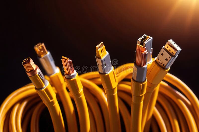 Yellow Data Cables, Computer Technolocy ICT Data Transfer Wires Stock ...