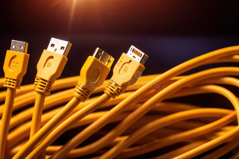 Yellow Data Cables, Computer Technolocy ICT Data Transfer Wires Stock ...