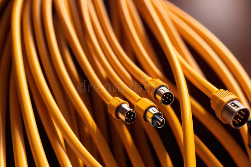 Yellow Data Cables, Computer Technolocy ICT Data Transfer Wires Stock ...