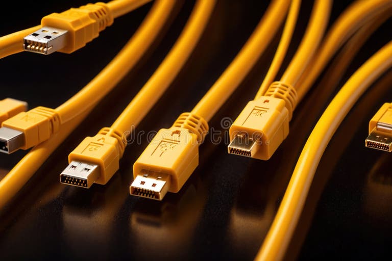 Yellow Data Cables, Computer Technolocy ICT Data Transfer Wires Stock ...