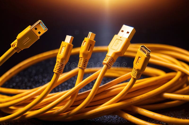 Yellow Data Cables, Computer Technolocy ICT Data Transfer Wires Stock ...
