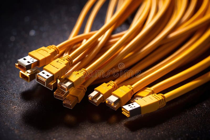Yellow Data Cables, Computer Technolocy ICT Data Transfer Wires Stock ...