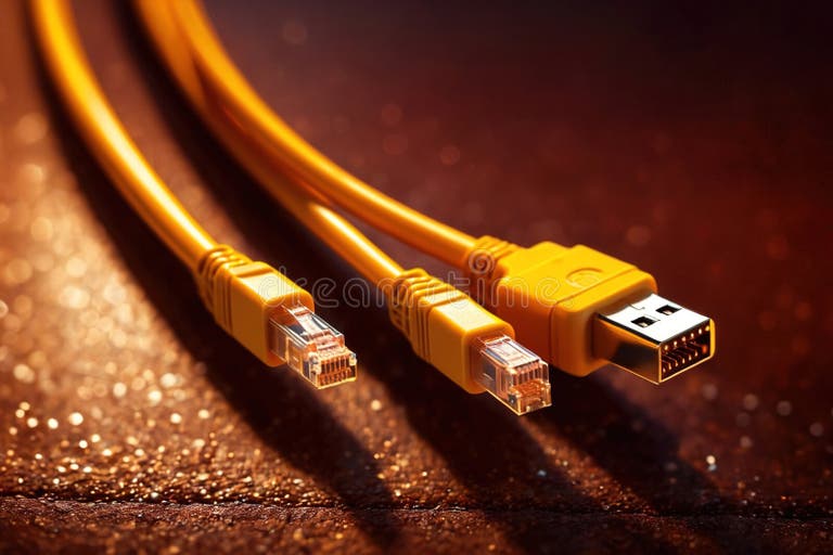 Yellow Data Cables, Computer Technolocy ICT Data Transfer Wires Stock ...