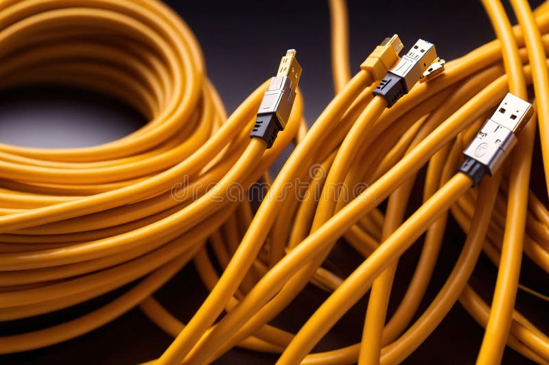 Yellow Data Cables, Computer Technolocy ICT Data Transfer Wires Stock ...
