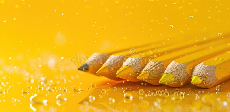 Yellow Day Celebration: Yellow Pencils with Water Droplets on Yellow ...