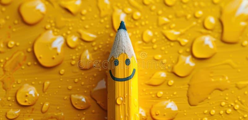Yellow Day Celebration: Smiling Yellow Pencil with Water Droplets on ...