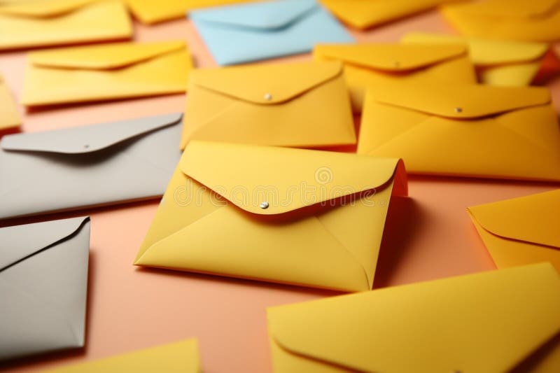 Yellow Delight an Envelopes Burst of Color with Copy Space Stock ...