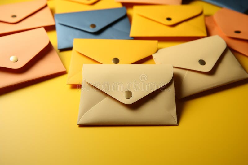 Yellow Delight an Envelopes Burst of Color with Copy Space Stock ...