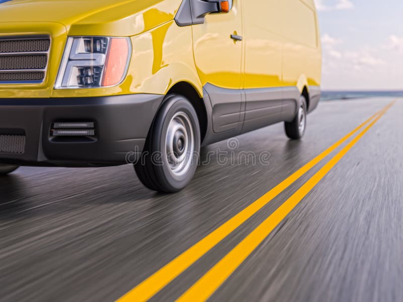Yellow Delivery Commercial Van Motion Blurred 3d Illustration Stock ...