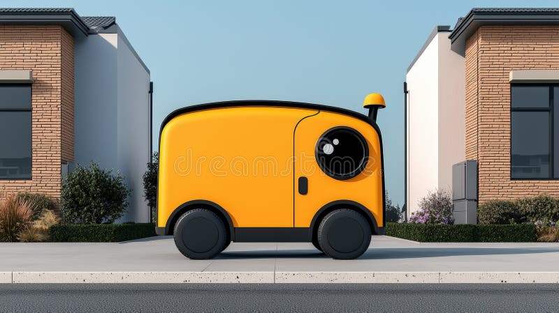 Yellow Delivery Robot on Urban Street Stock Illustration - Illustration ...