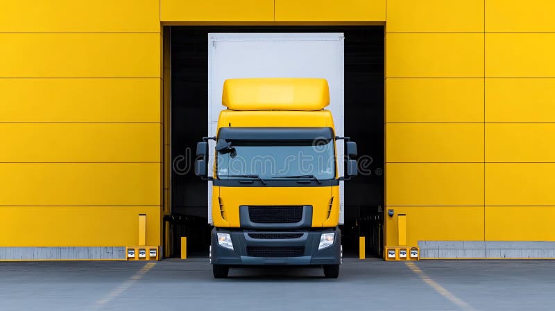 Yellow Delivery Truck at a Warehouse Loading Dock Stock Illustration ...