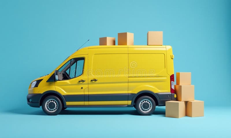 Yellow Delivery Van Cardboard Boxes Minimalist Studio Setup Stock ...