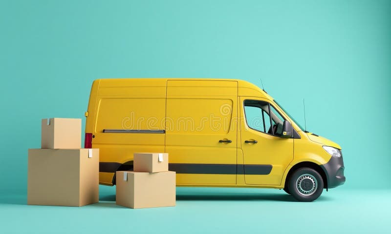 Yellow Delivery Van Cardboard Boxes Minimalist Studio Setup Stock ...