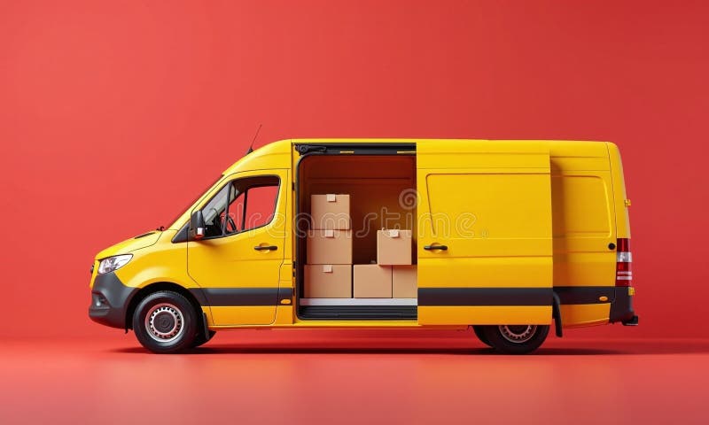 Yellow Delivery Van Cardboard Boxes Minimalist Studio Setup Stock ...