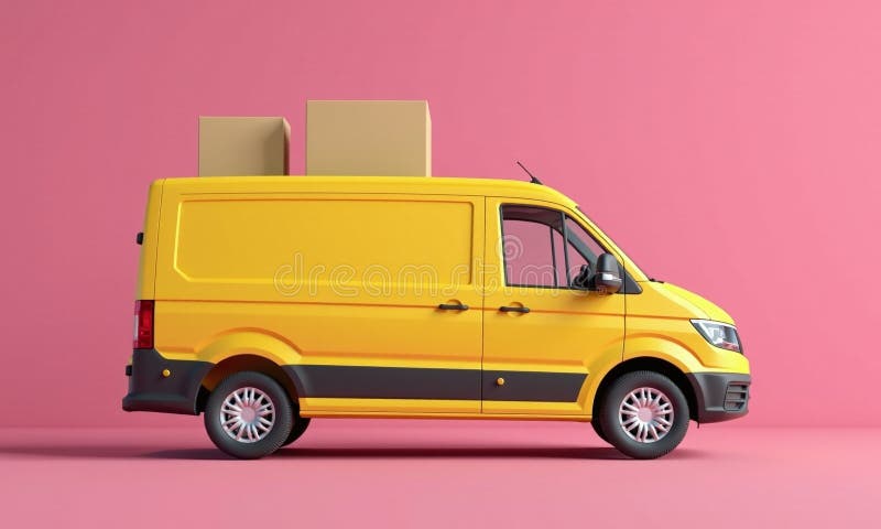 Yellow Delivery Van Cardboard Boxes Minimalist Studio Setup Stock ...