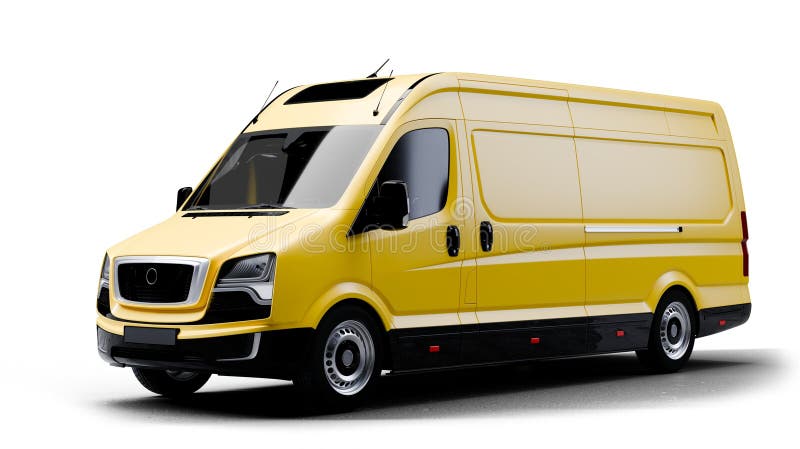 Yellow Delivery Van Side Front View Isolated on White Stock Image ...