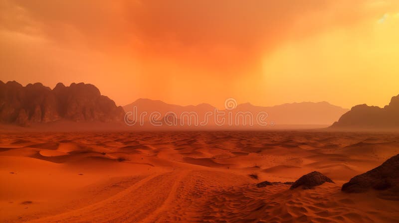Yellow Desert and Dramatic Dusty Sky Stock Photo - Image of summer ...
