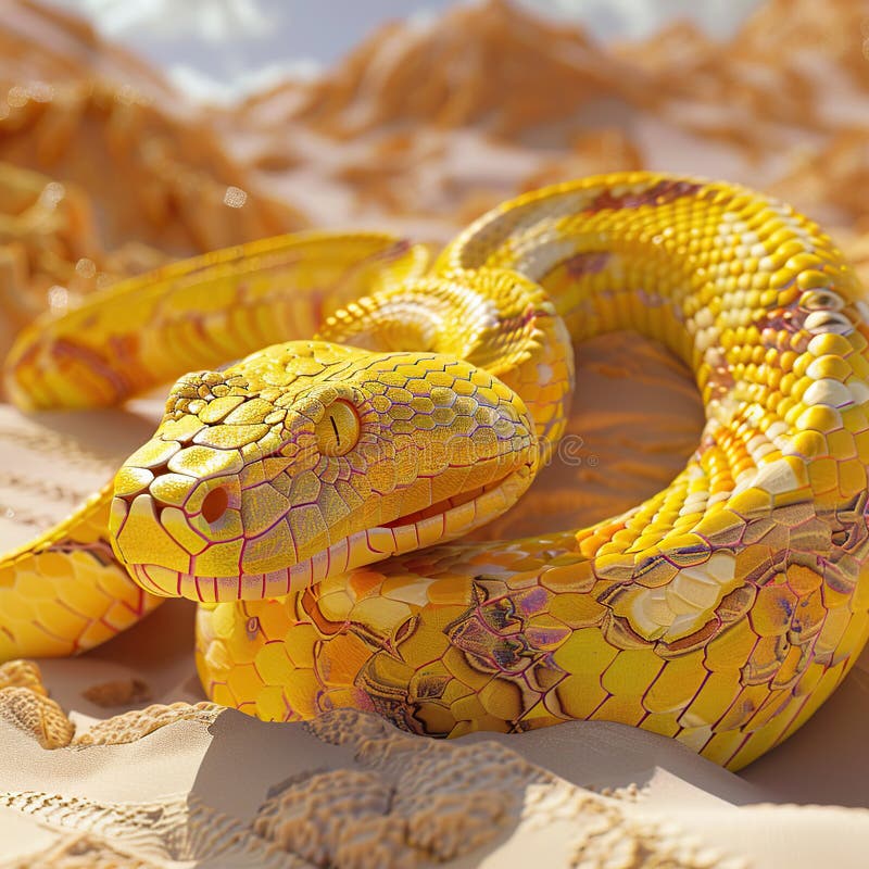 Yellow Desert Horned Viper Snake Slithering through Sand Stock ...