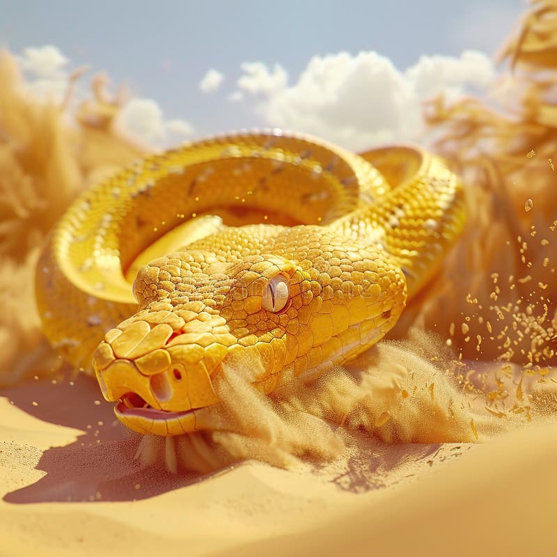 Yellow Desert Horned Viper Snake Slithering through Sand Stock ...