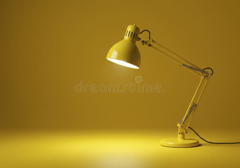 Yellow Desk Lamp Illuminating Studio Space with Adjustable Arm Stock ...