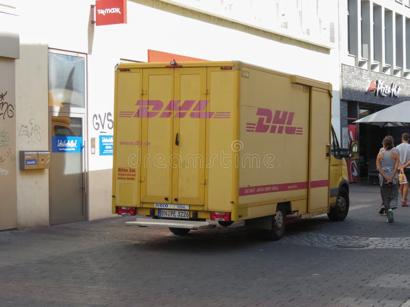 Yellow DHL Courier Van in Trier Editorial Stock Photo - Image of ...