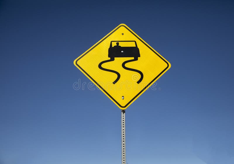Yellow Diamond Shaped Sign Warning the Road Can Be Slippery Stock Image ...