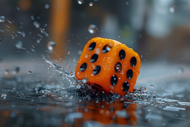 Yellow Dice Falls on the Road while it is Raining Stock Illustration ...