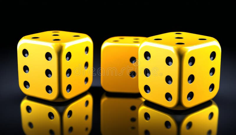 Yellow Dice Trio with Black Dots on Reflective Surface Stock Image ...