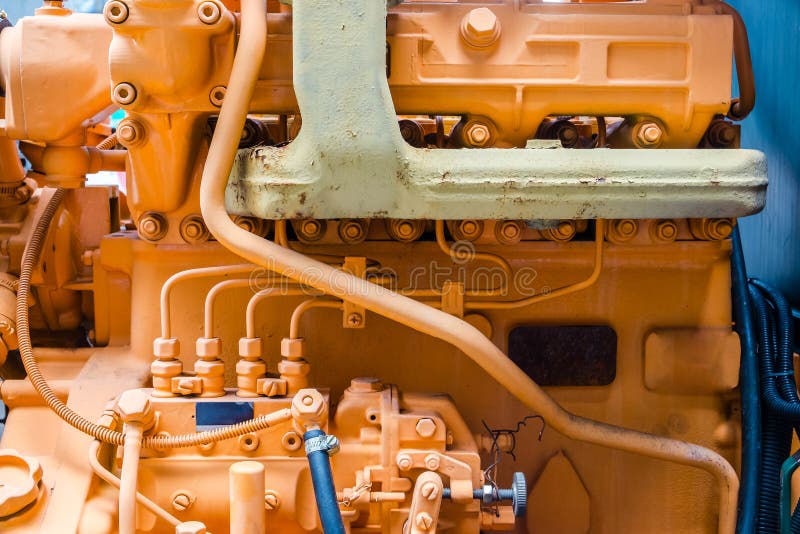 Yellow diesel engine. stock image. Image of mechanic - 74527867