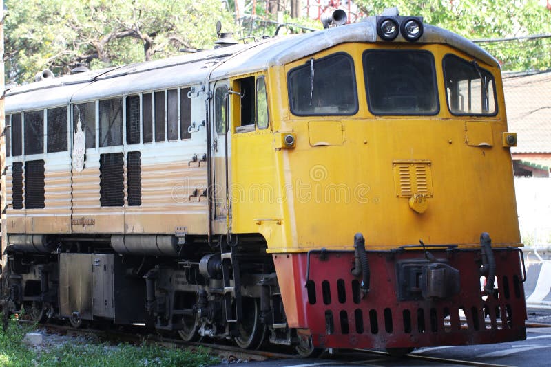 Yellow diesel engine train stock image. Image of mode - 81688681