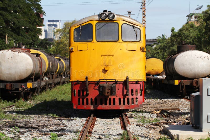 Yellow diesel engine train stock image. Image of land - 81690009