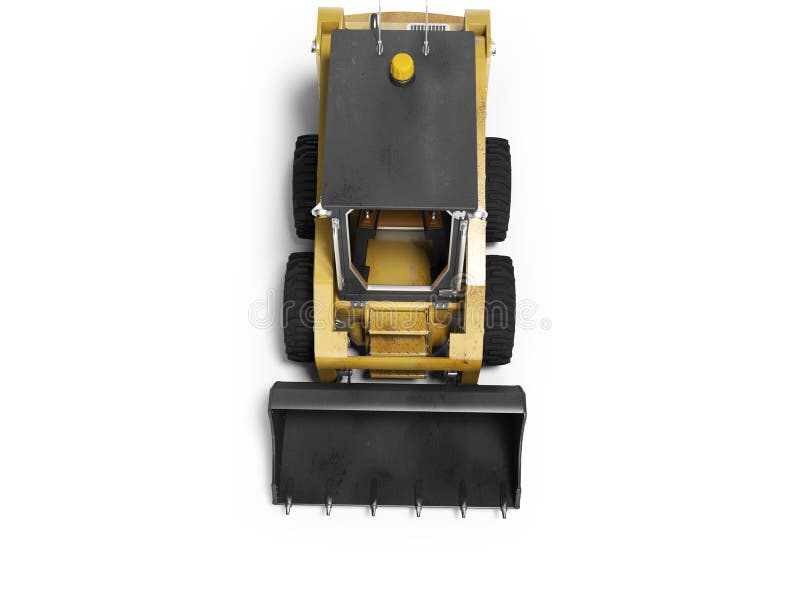 Yellow Diesel Loader with Front Bucket Top View 3d Render on White ...