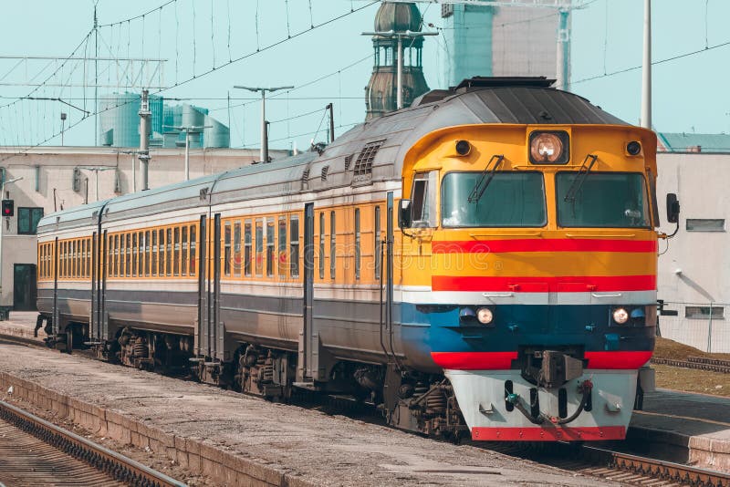 Yellow diesel train stock photo. Image of technology - 117672694