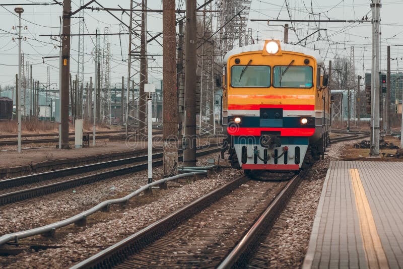 Yellow diesel train stock image. Image of traffic, train - 107617071