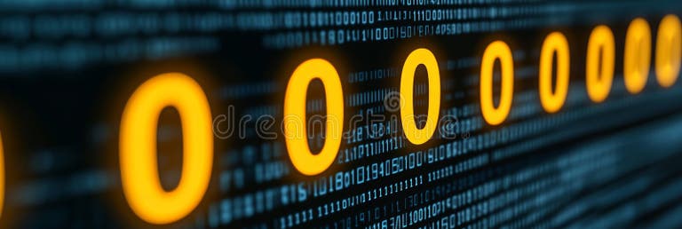 Yellow Digital Binary Code Data on Computer Screen Background. Programming Coding, Hacker ...