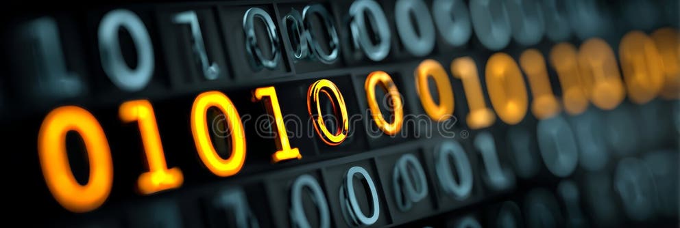 Yellow Digital Binary Code Data Stream on Black Background. 010100 Binary Digits. Matrix Style ...