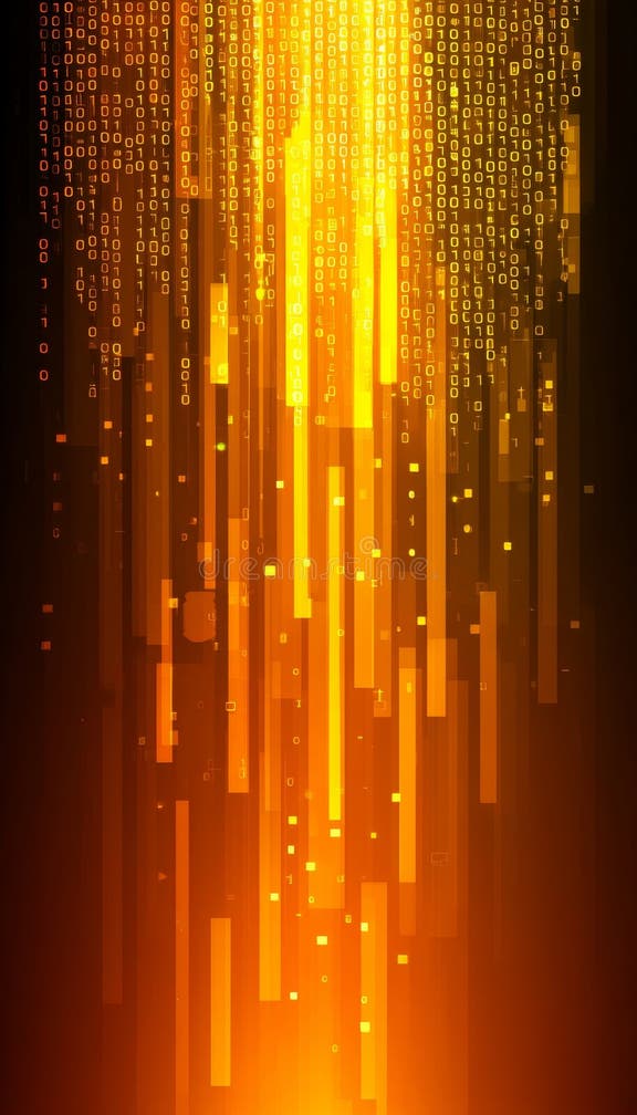 Yellow Digital Binary Data Flowing on Computer Screen, Abstract ...